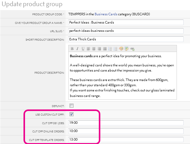 Product Group Cut-Off Times | w3pedia